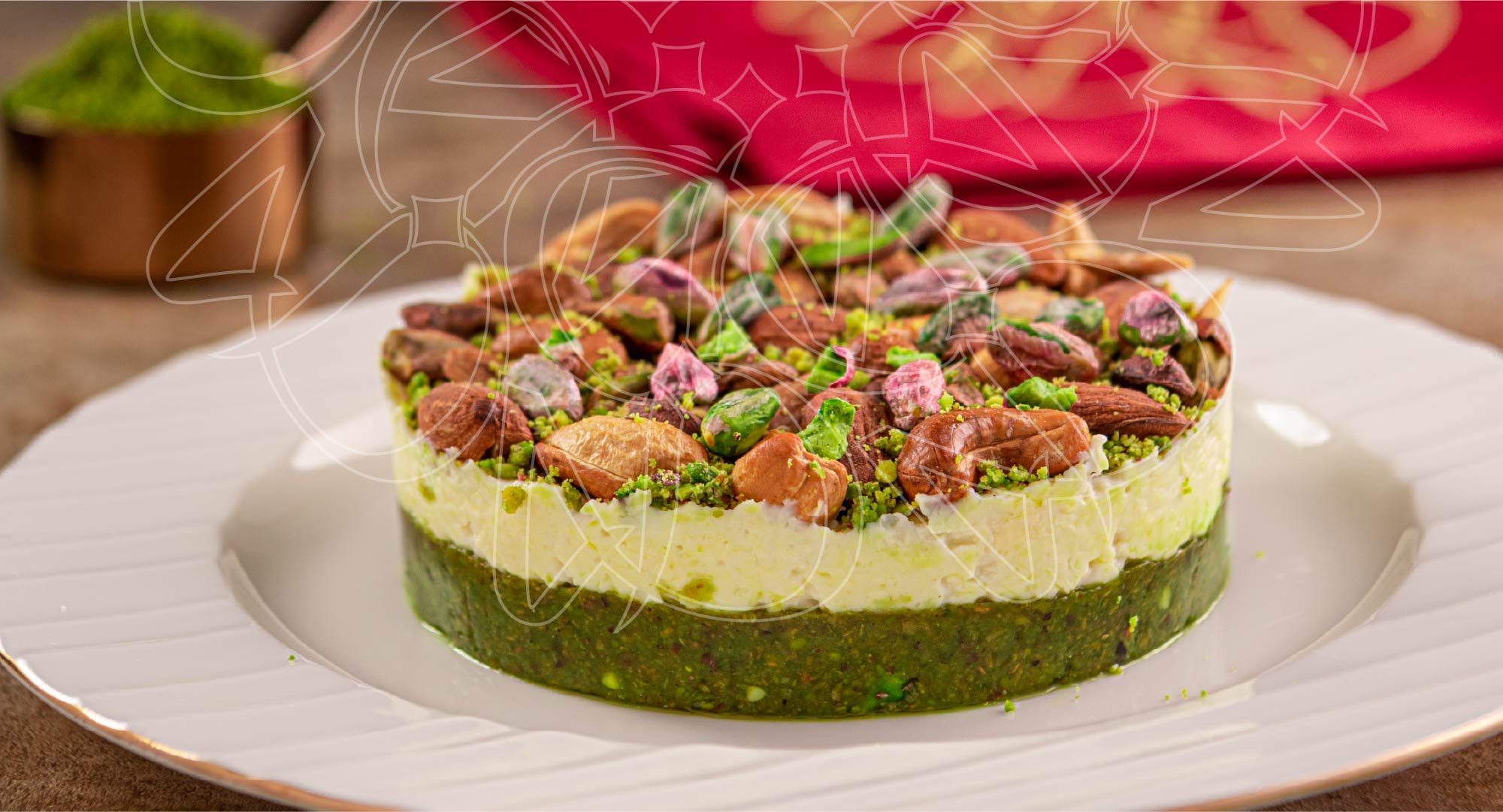 Buy Mafroukeh Pistachio Dessert With Cream In The UAE | AlHalabya Sweets